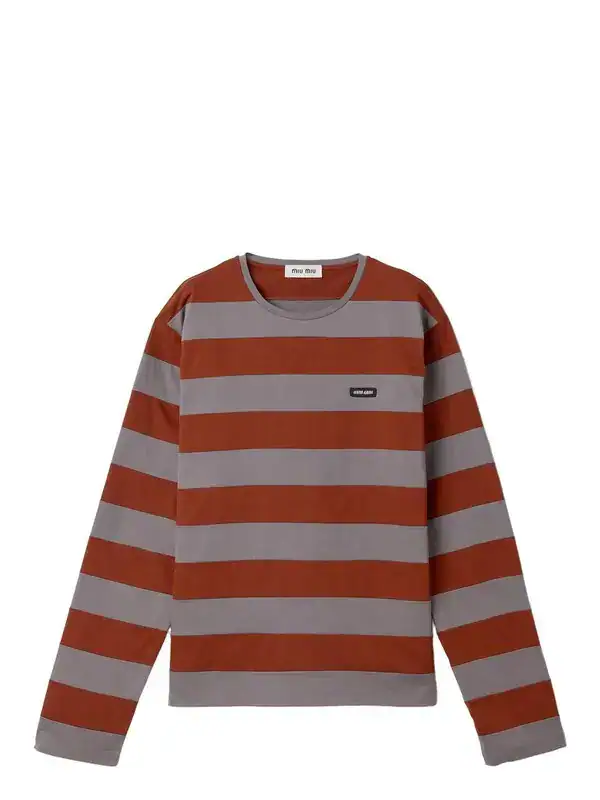 【miu miu】long sleeve tee Navy Long-sleeved Jersey T-shirt | Miu Miu - United States